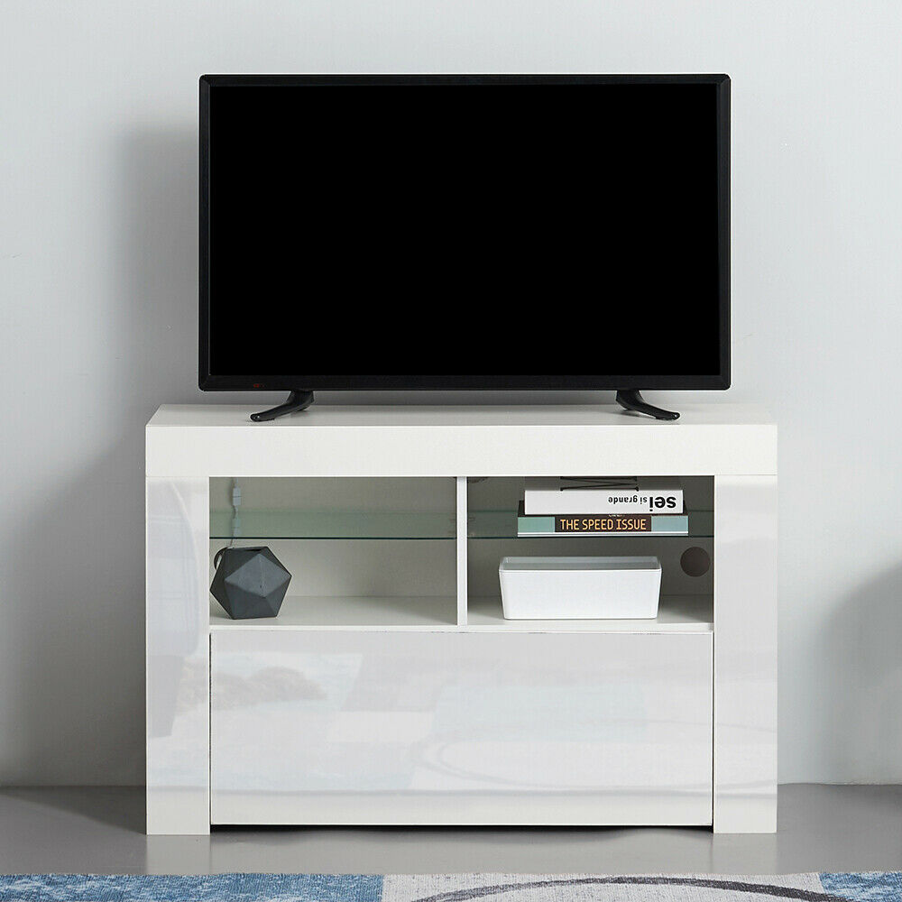 Modern 100cm TV Unit Cabinet Stand Storage White High Gloss Door Mat Quildinc