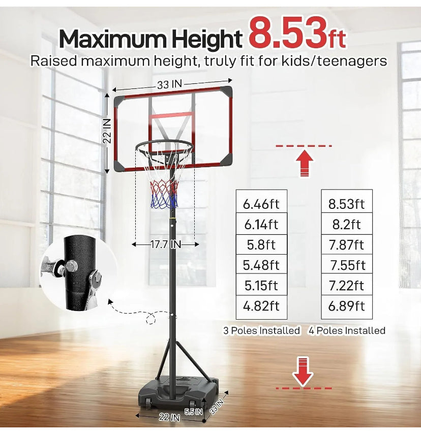 Kids Youth Basketball Hoop System 4.82-8.53FT Height Adjustable Indoor ...