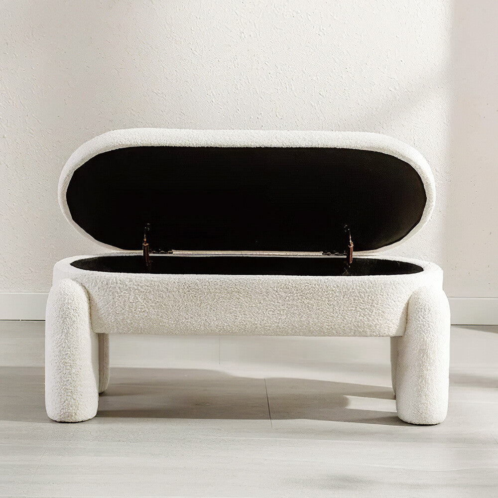 Storage Ottomans Bench Footstool Beige Sherpa Upholstered Bedroom Bed ...