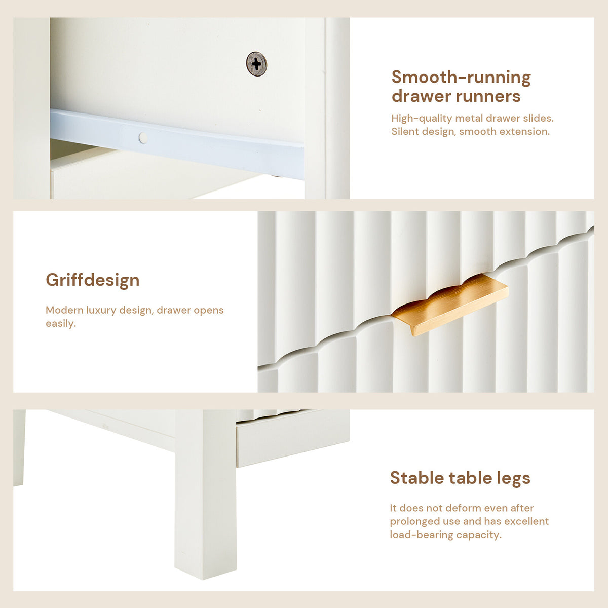 Ribbed Bedside Table Bedroom 2 Drawers Office Nightstand Living Room U ...