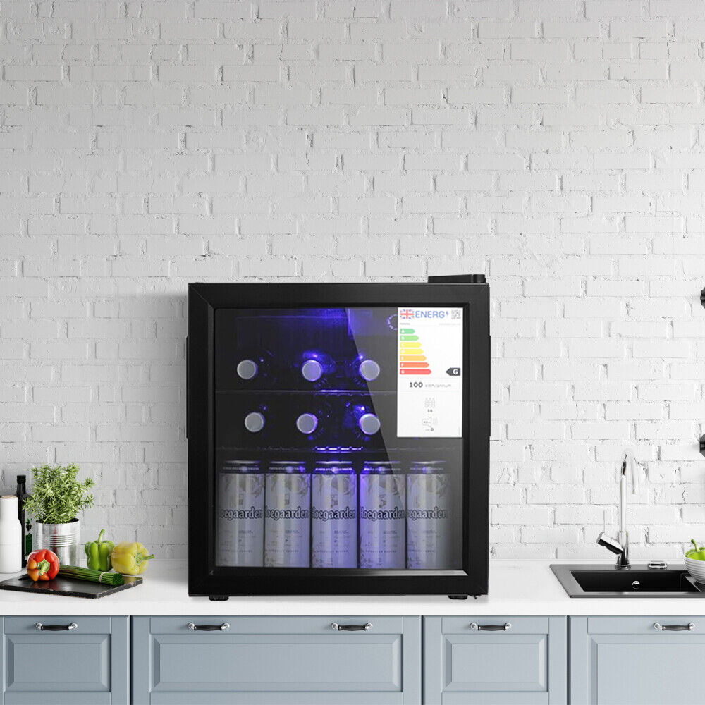46L Drinks Cooler Fridge Glass Door Compact Counter Top Beer Wine Chil ...