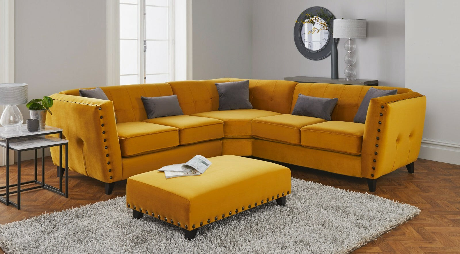 Mustard Rimini Corner Sofa Fabric New 5 Seater Luxury Modern Design Ve ...