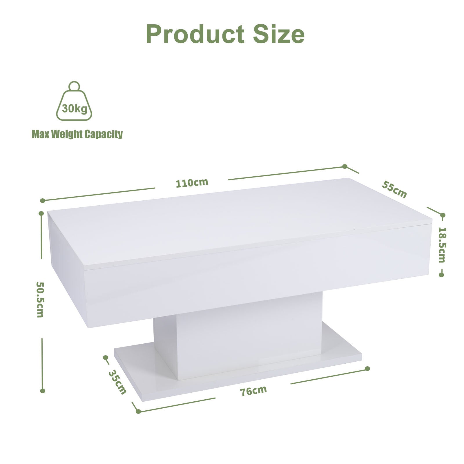 High Gloss Coffee Table with LED Light Rectangle Living Room Furniture ...