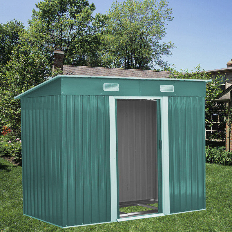 4ft*8ft Sloped Roof Tool Room Garden Storage Shed Pent Roof Sliding Do ...