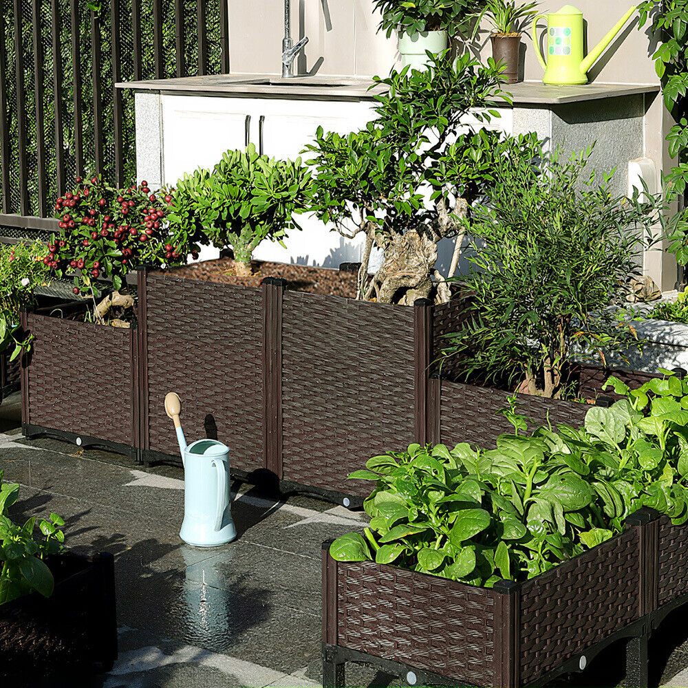 Garden Plastic Planter Box Trough Rectangular Outdoor Display Plants F ...