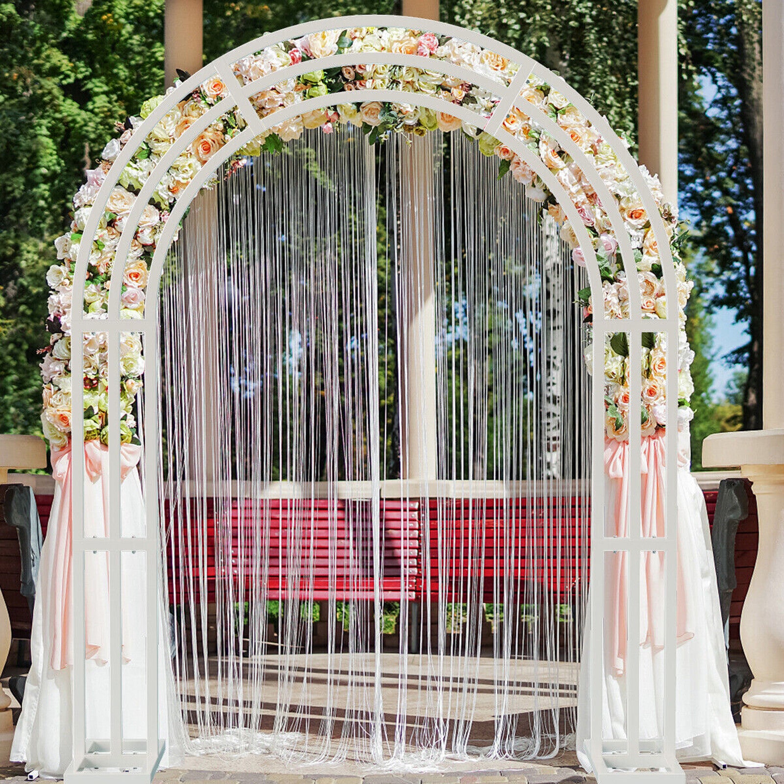 2.6m Free Standing Circular Arch Flower Stand 3 Poles Moon Door Archwa ...