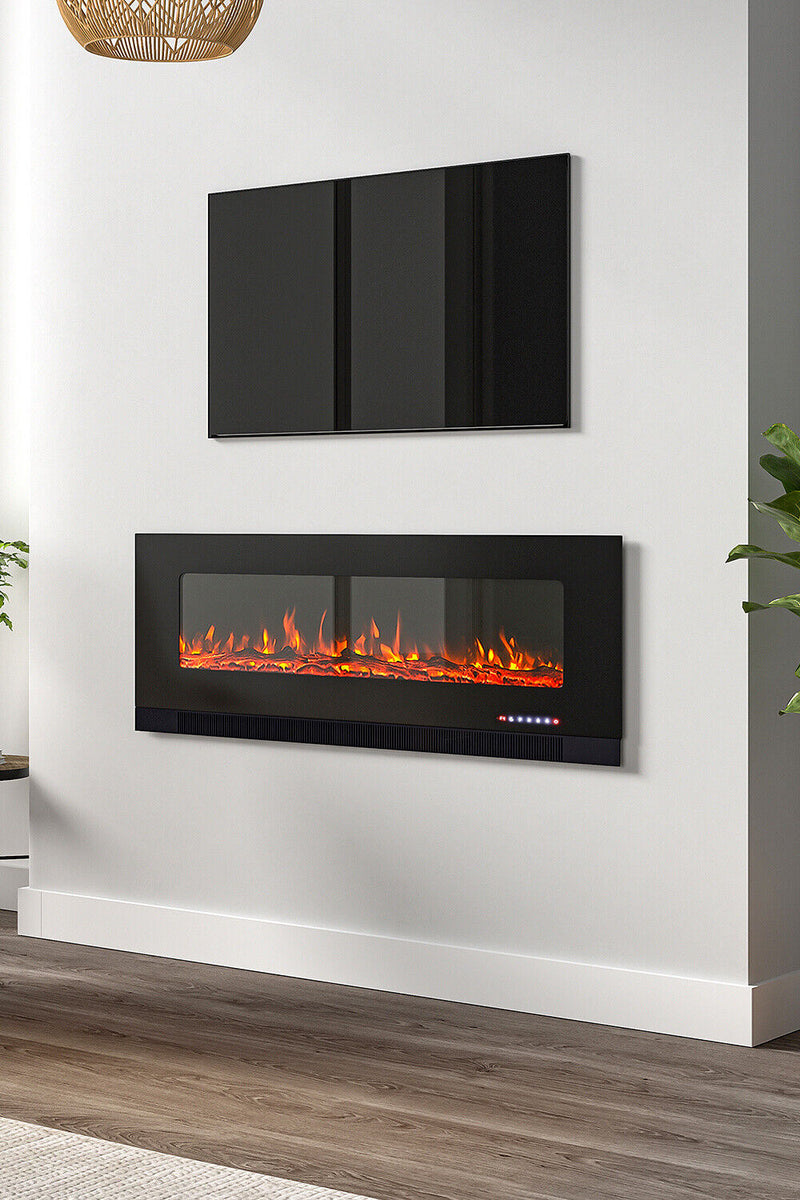 Electric Heater 50In LED Fireplace Wall Mounted Inset Standing Media L ...