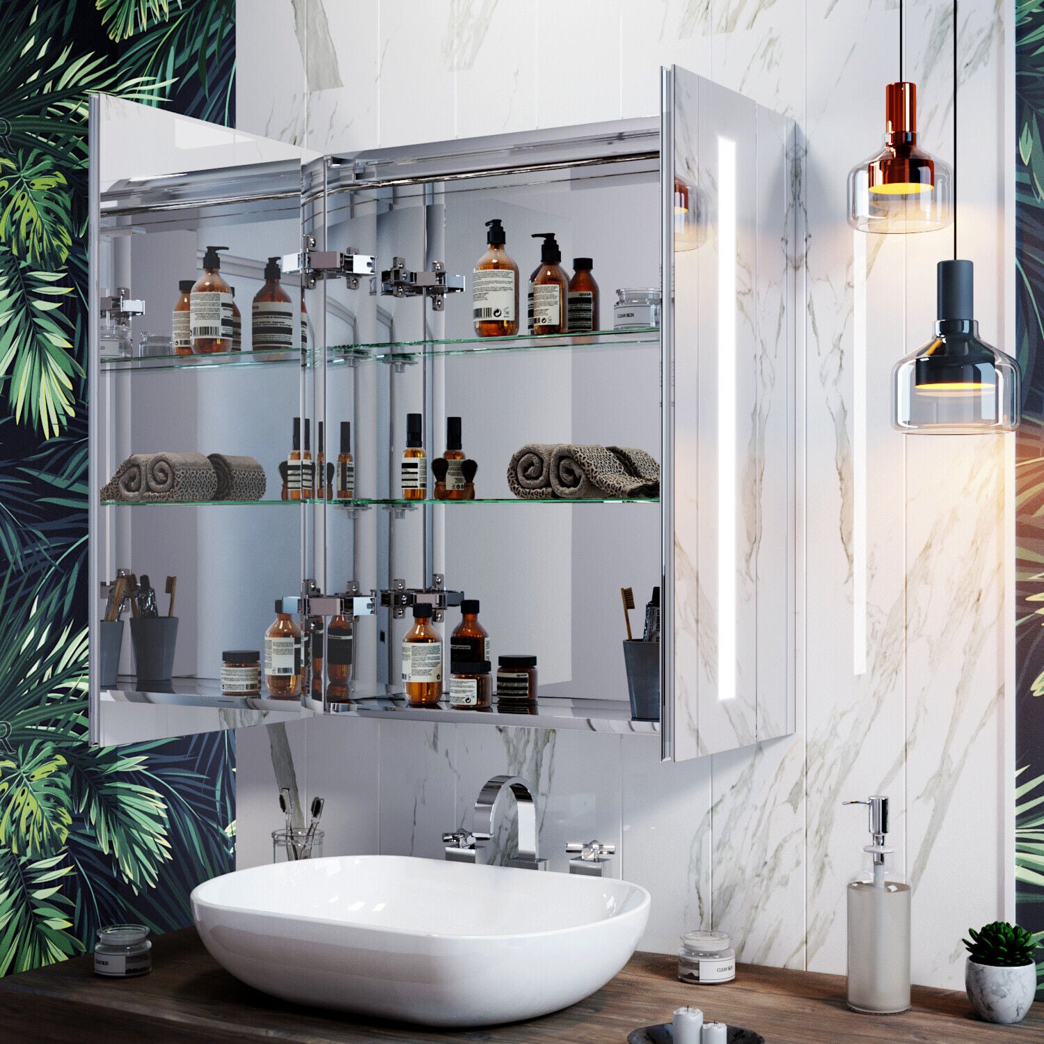 LED Bathroom Mirror Cabinet with Shaver Socket Infrared Sensor Cupboar ...