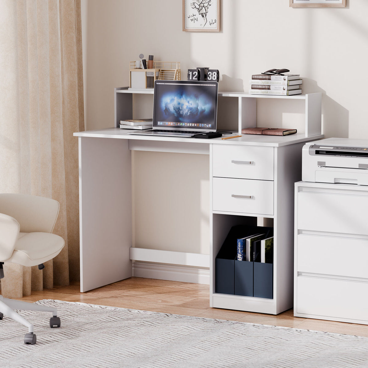 Mondeer computer Desk with Storage Shelf and 2 Drawers 105 x 94 x 48 c ...