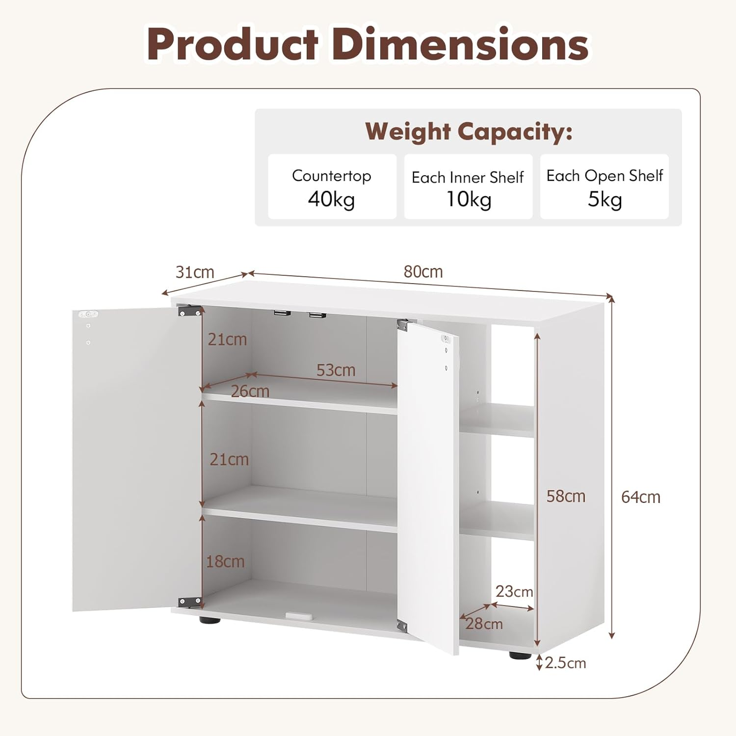 Shoe Cabinet Wooden White Storage Cupboard Double Doors Adjustable She ...