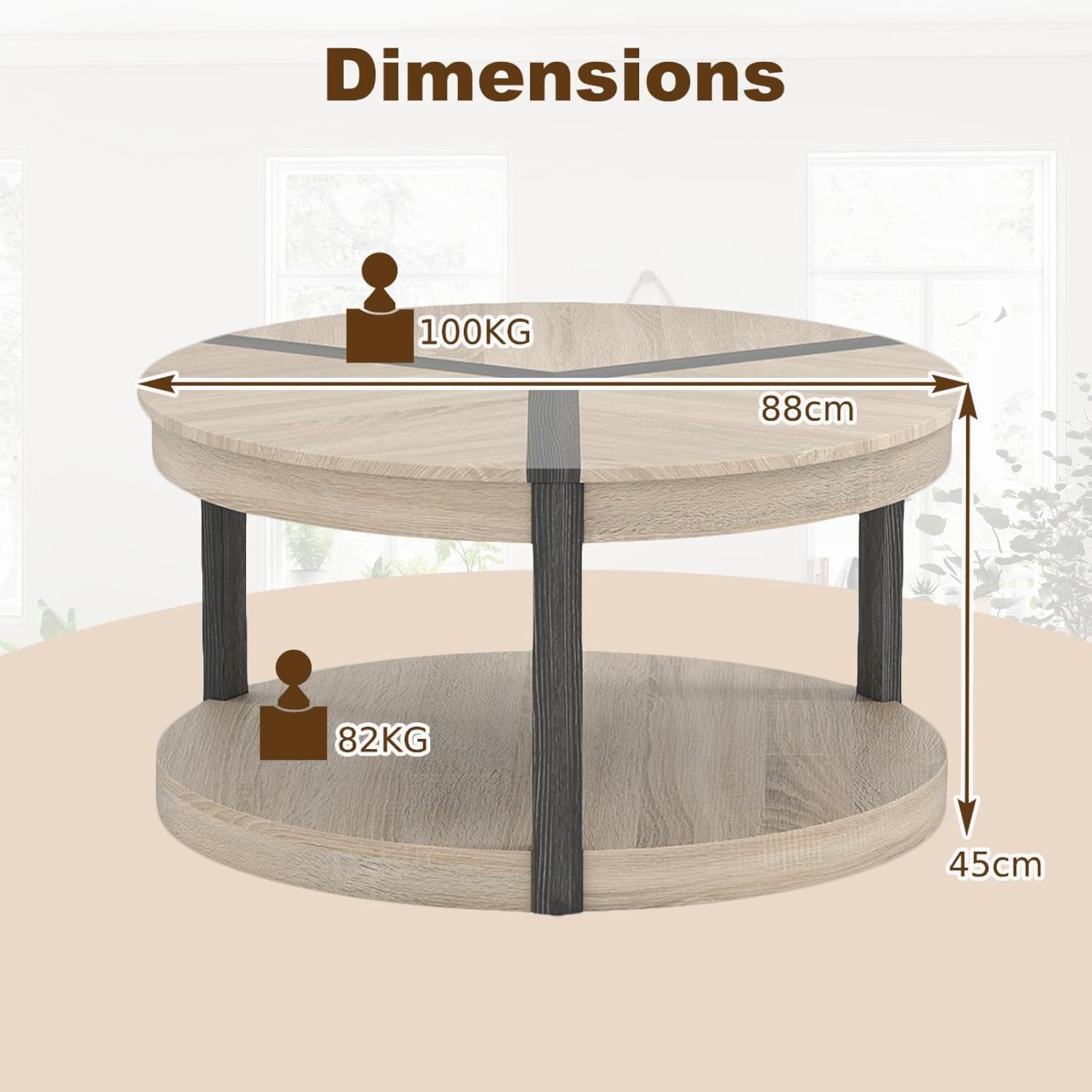 Coffee Table Round 2 Tier Storage Shelf Solid Rubber Wood Living Room ...