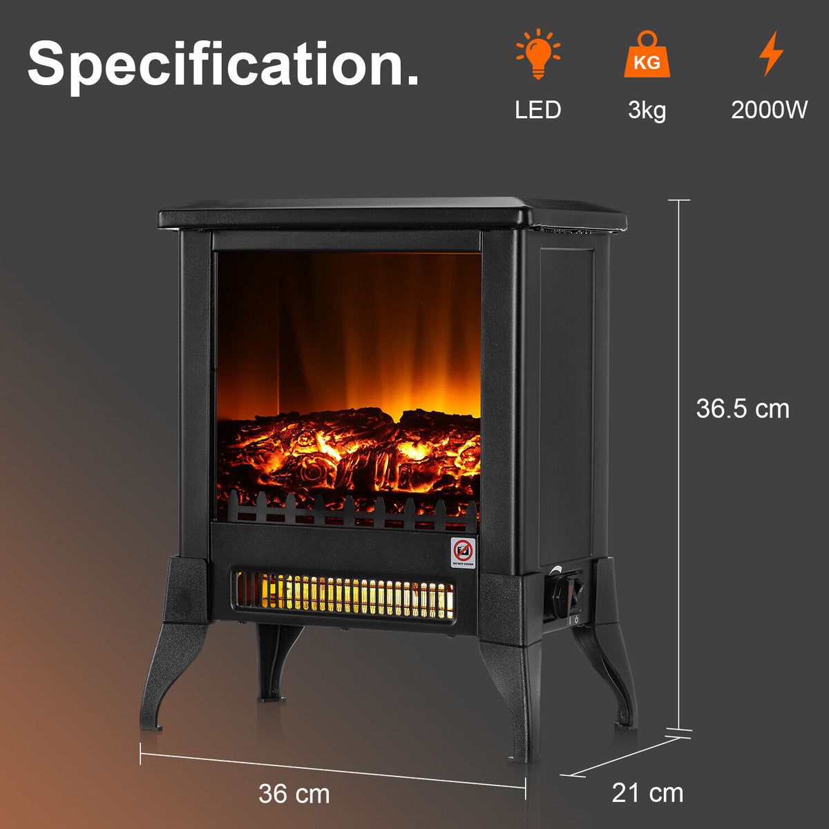 Freestanding Electric Fireplace Vintage Style Fire Stove Log Burn Flam ...