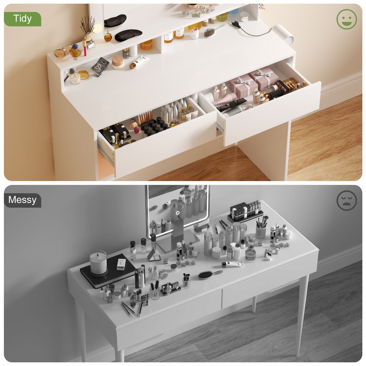 Dressing Desk with 9 Bulbs & 2 Drawers Modern LED Vanity Table – Quildinc