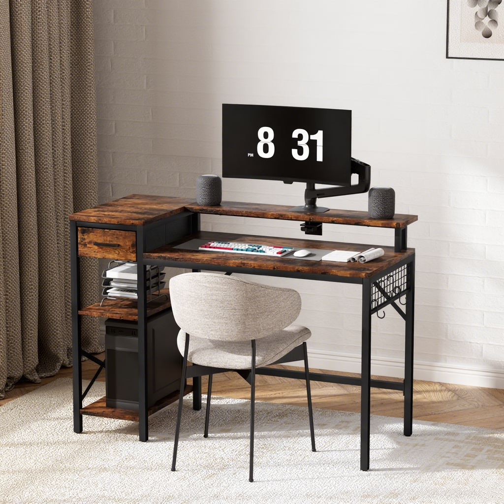 4 Tier Computer Desk Study Room Computer Desk Home Office Work Desk wi ...