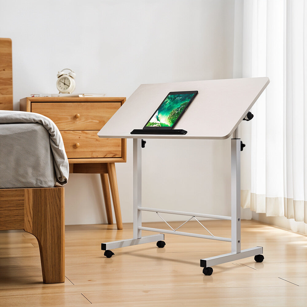 Overbed Bedside Desk Rolling PC Laptop Stand Tilting Table with Wheel ...