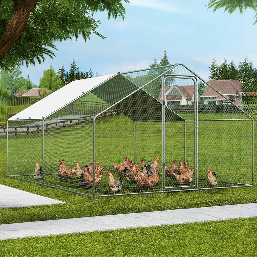 4X3X2m Walk In Chicken Run Galvanized Chicken Coop Hen House w/ Apex R ...