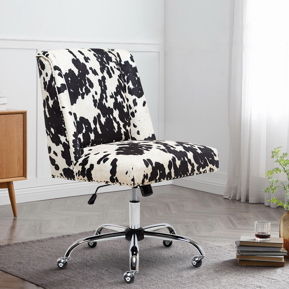 Task Chair Cow Print Velvet Plush Accent Office Chair Swivel Computer ...