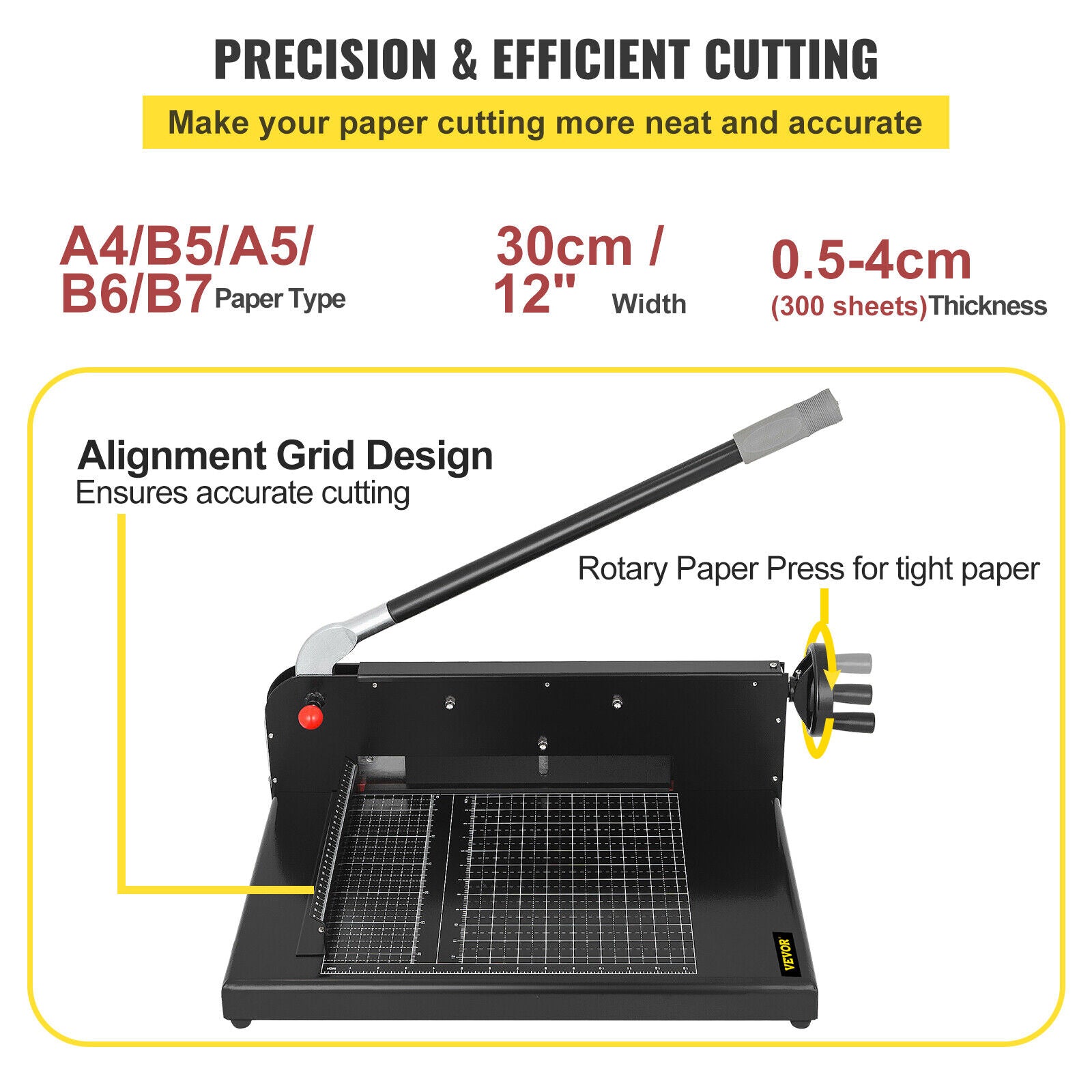 Guillotine Paper Cutter Precision A4 12"Trimmer Commercial Metal Base ...