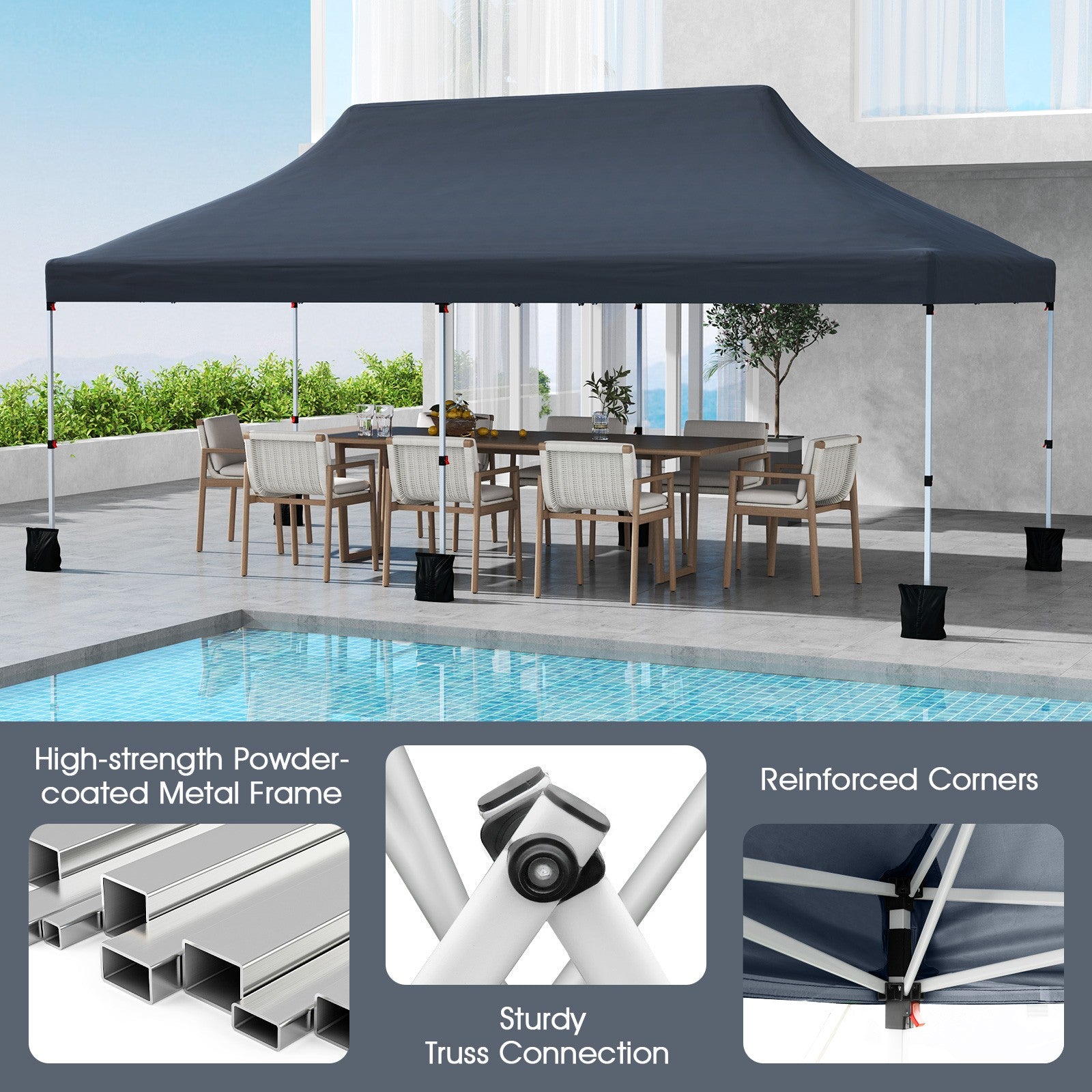 3m x 6m Pop Up Gazebo Waterproof Marquee Gazebo Canopy Tent Black ...