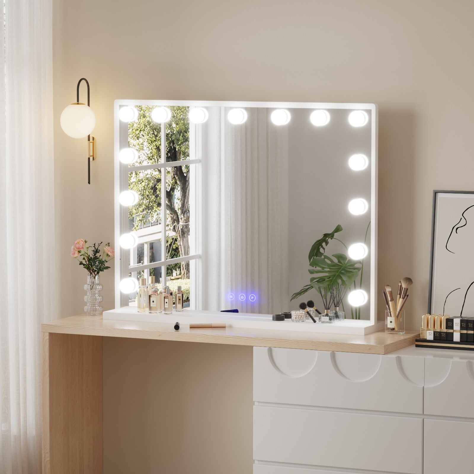 LED Hollywood Makeup Vanity Cosmetic Mirror with Lights 58 x 45cm Larg ...