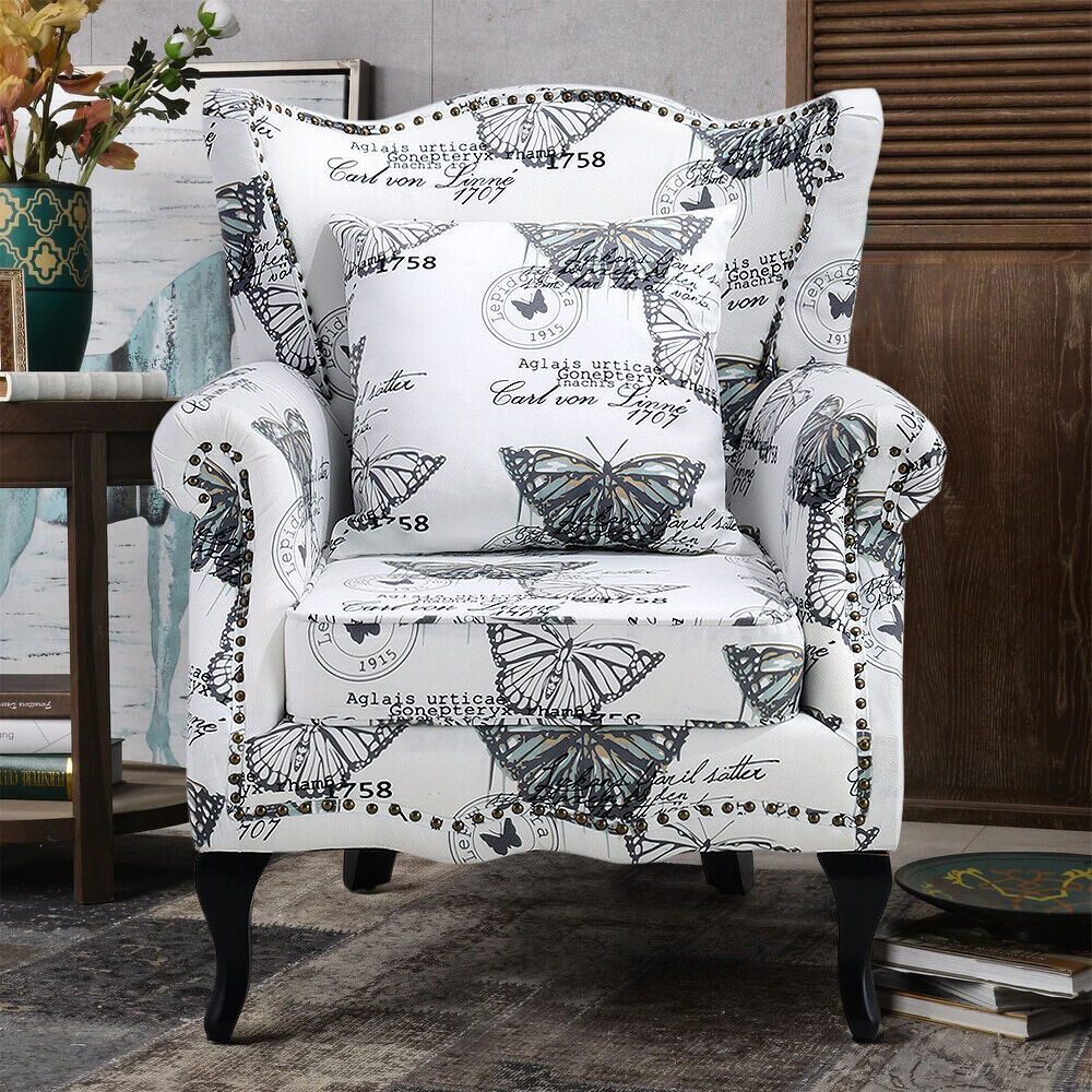 Butterfly Wing Back Upholstered Velvet Armchair Accent Chair Lounge So ...