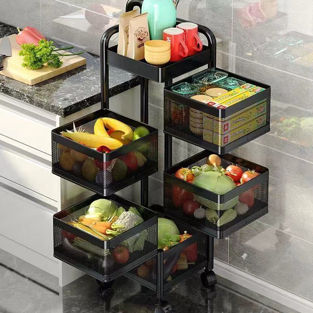 Movable Rotating Metal Storage Rack Shelf Fruit Vegetable Shelves Orga ...