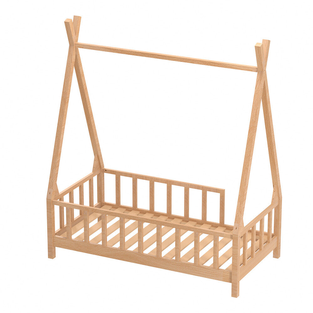 Boys Girls Pine Teepee Bed Tent Shape Roof Wood House Bed Frame &Fence ...