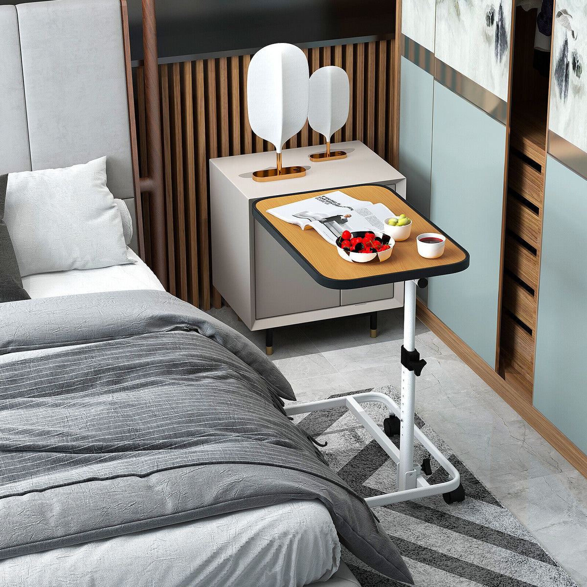 Overbed Table Portable Bedside Table Adjustable Hospital Bed Table Lap ...