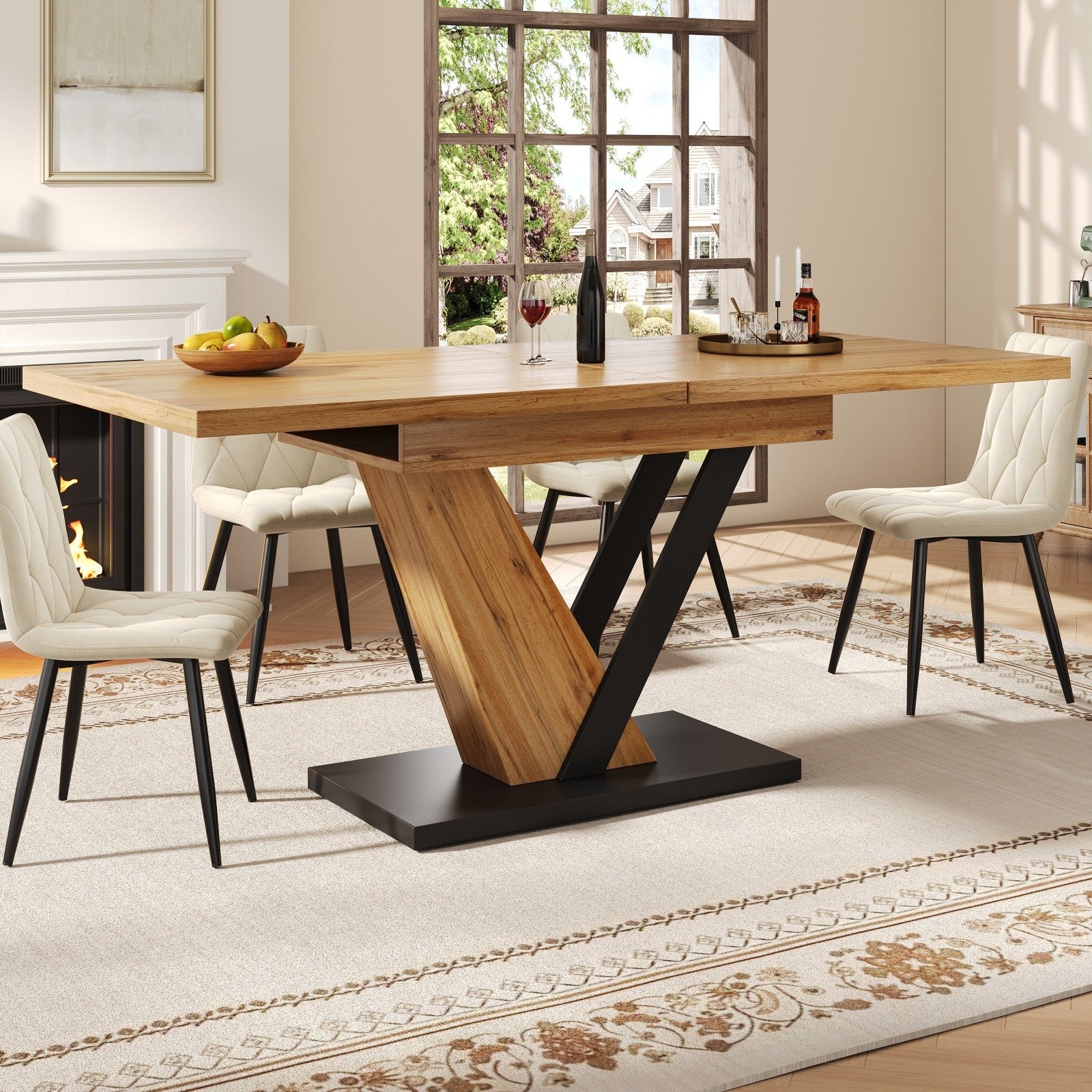 Extendable Dining Table Kitchen Table with MDF Top, Metal Legs 120-160 ...