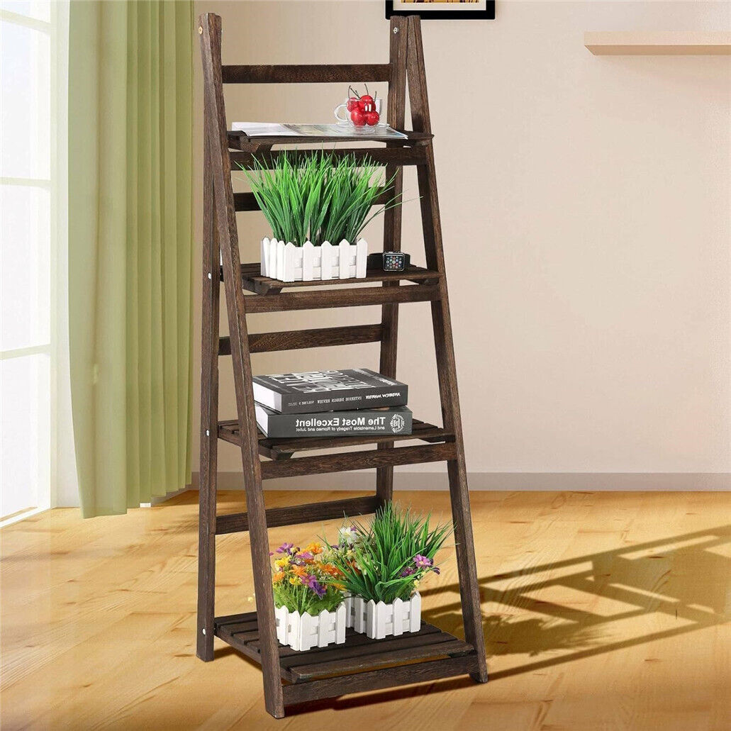 4 Tier Folding Ladder Shelf Bookcase Display Storage Rack Plant Stand ...