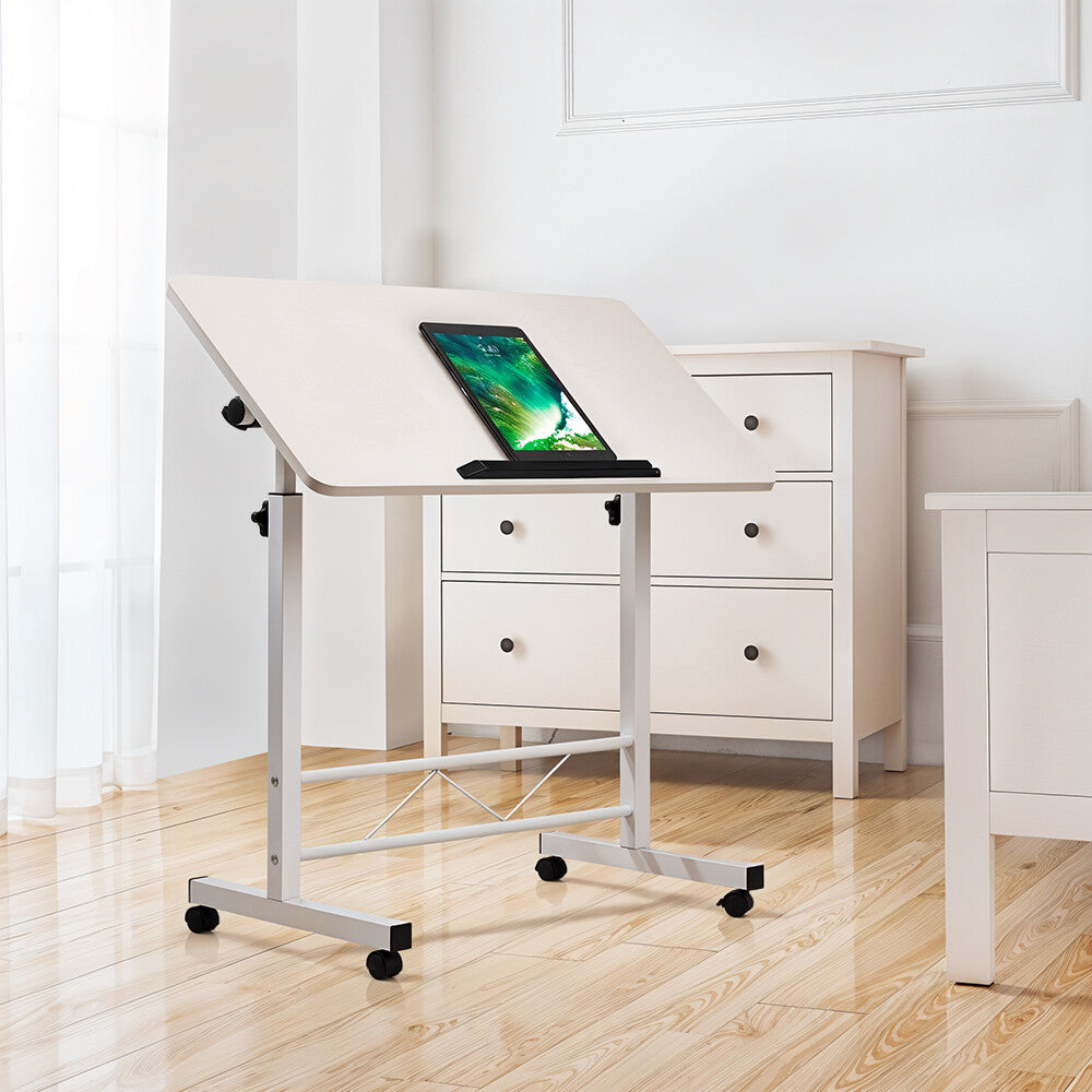 Overbed Bedside Desk Rolling PC Laptop Stand Tilting Table with Wheel ...