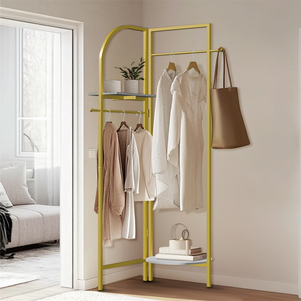 Heavy Duty Garment Rack Double Gold Adjustable Clothes Rail Stand Corn ...