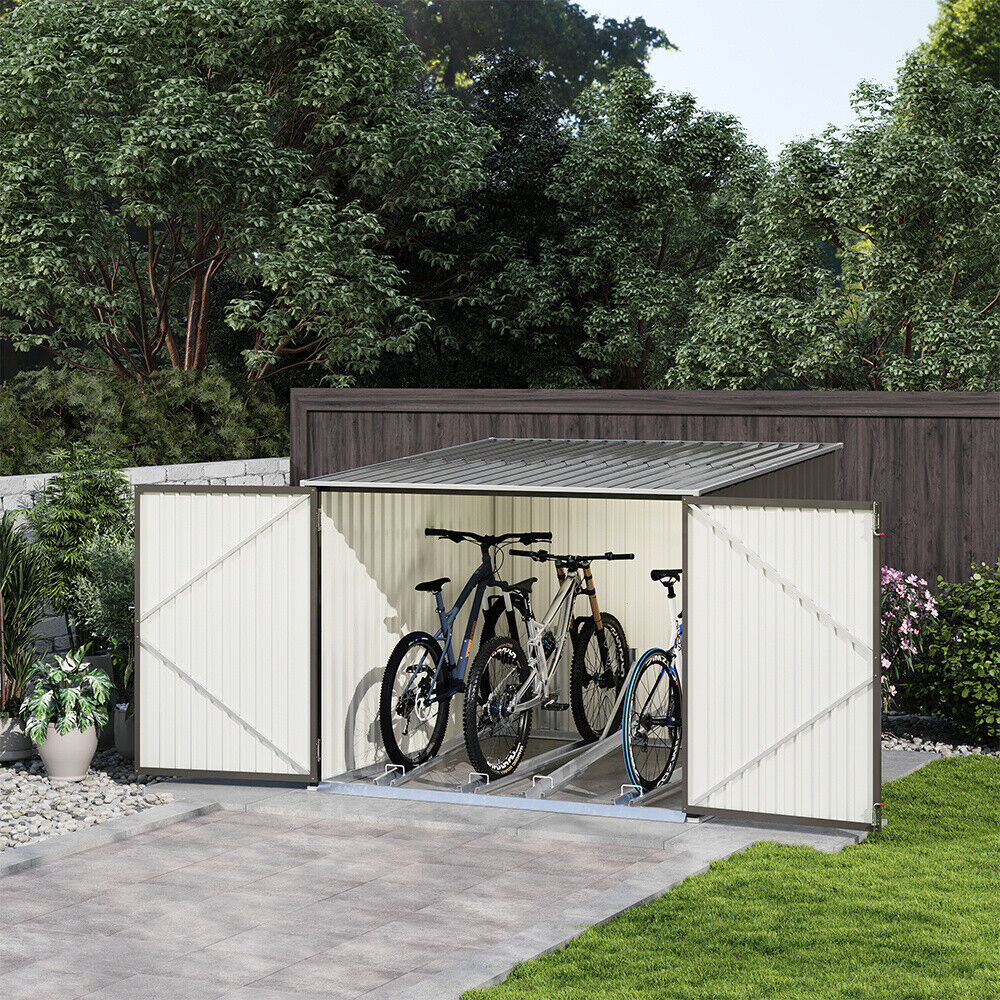 Lockable Steel Outdoor Garden Shed Bike Tool Bicycle Storage Unit W/ 4 ...