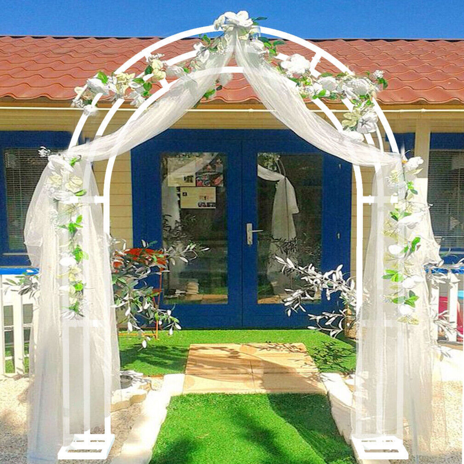 2.6m Free Standing Circular Arch Flower Stand 3 Poles Moon Door Archwa ...
