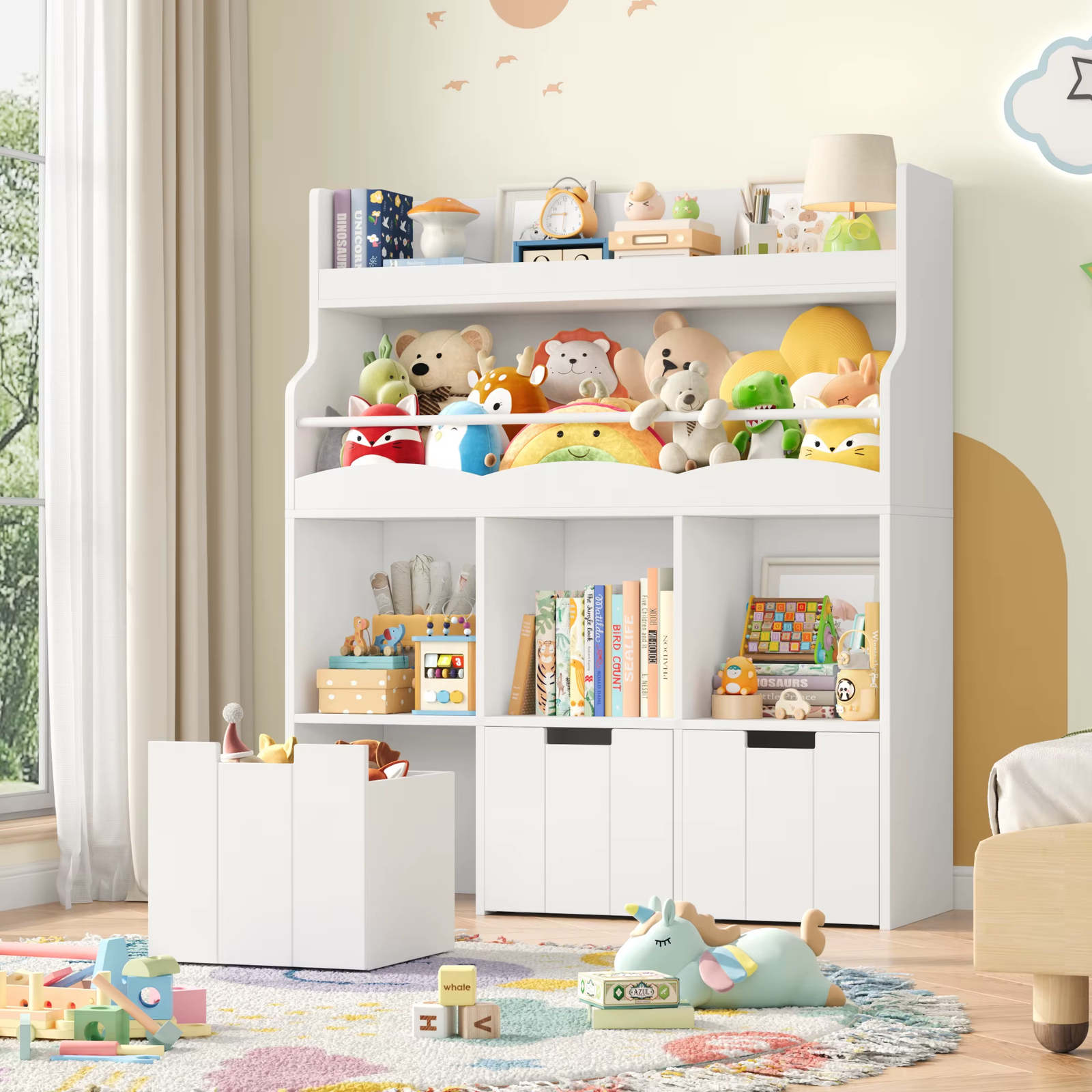 Children Toy Storage Cabinet Large Shelves Drawers Organiser White MDF ...