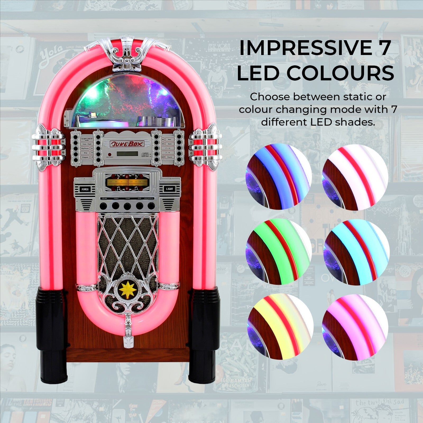 Jukebox Retro Vintage CD Player Machine 1950s Bluetooth LED Lights Fre ...