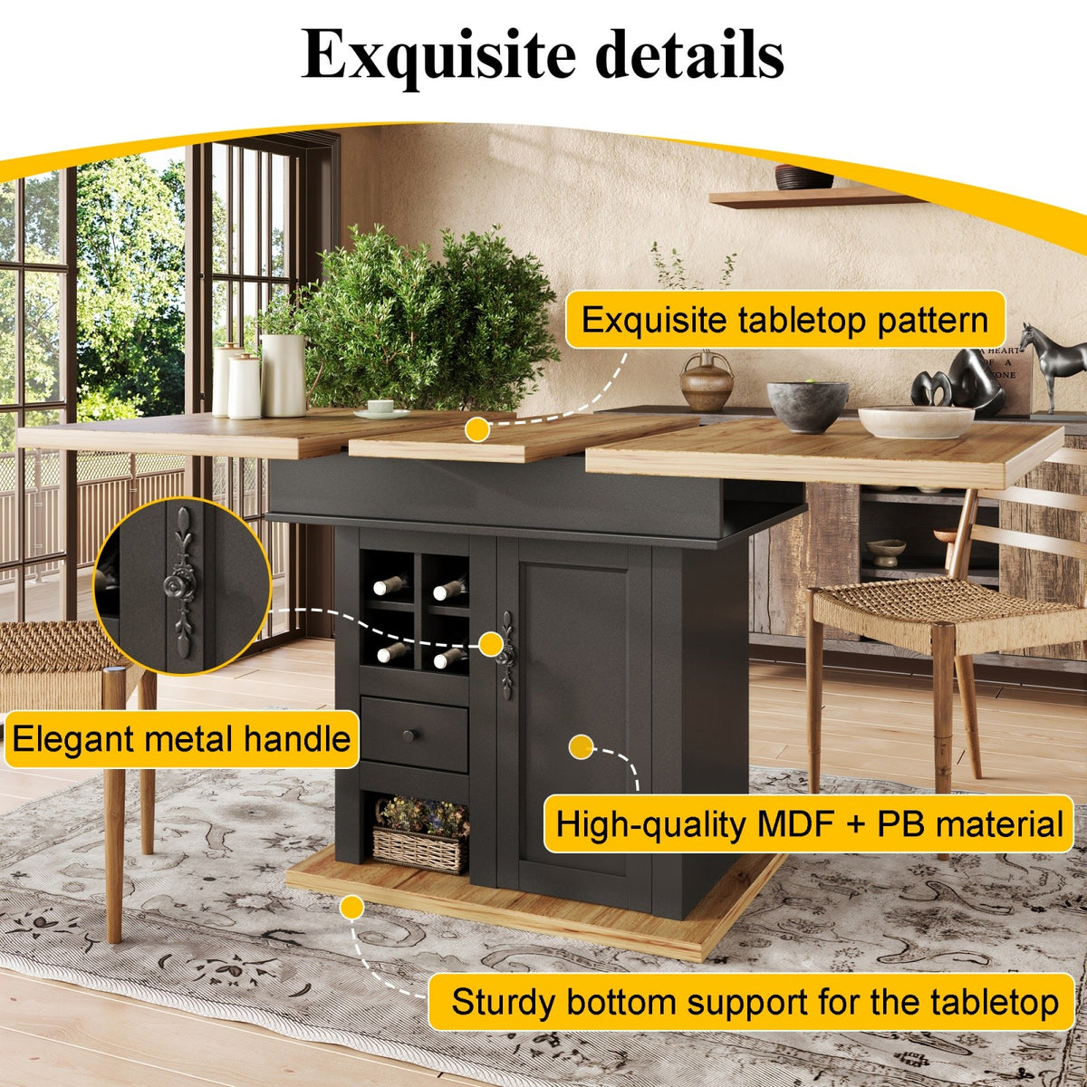 Extendable Dining Table with Wooden Effect Worktop Storage Cabinet Kit ...
