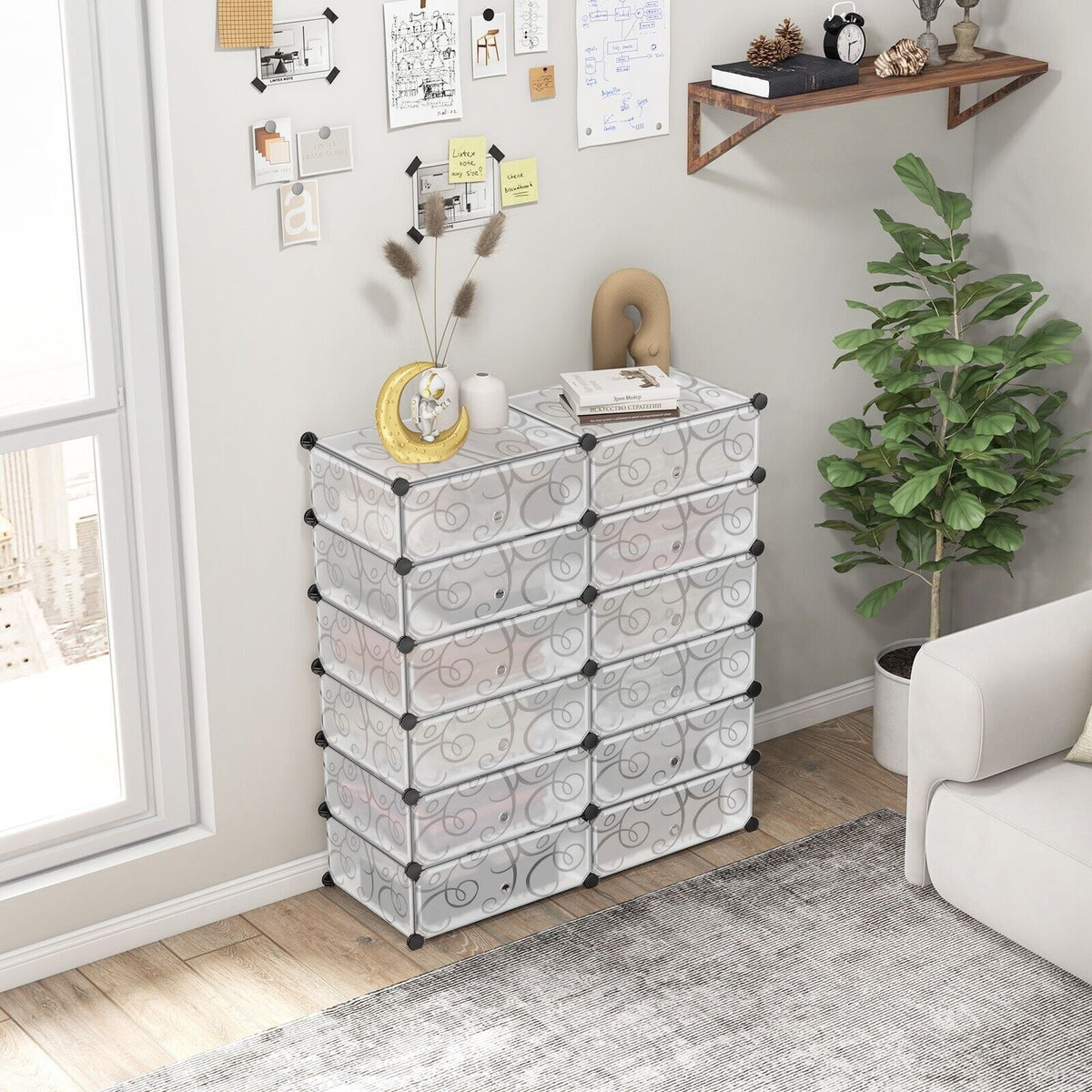 24 Pairs Shoe Storage Cubes Modular Storage Boxes w/Doors Freestanding ...