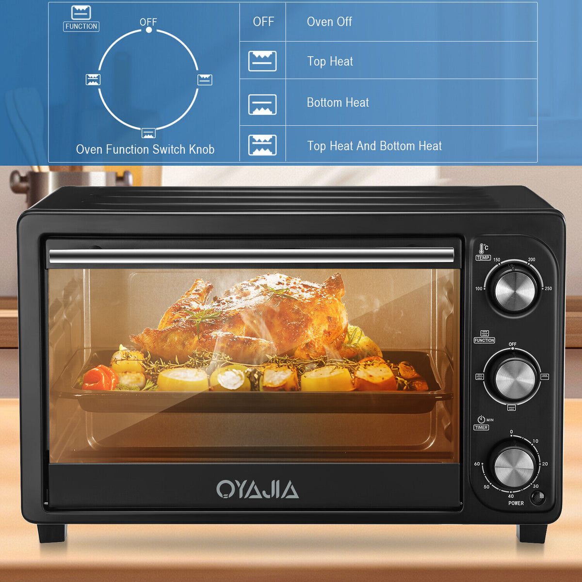OYAJIA Mini Oven 28L Countertop Electric Grill w/ Temp Timer Control 1 ...
