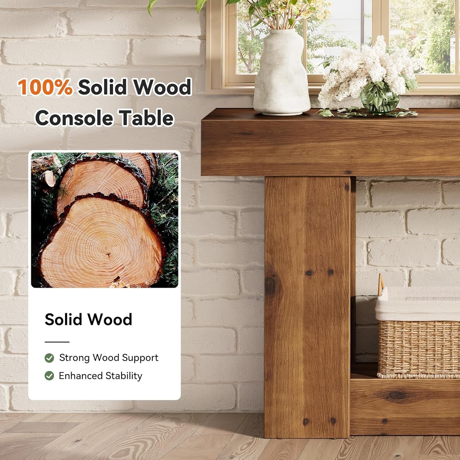 63-Inch Console Table, Farmhouse Solid Wood Entryway Table with U-Shap ...