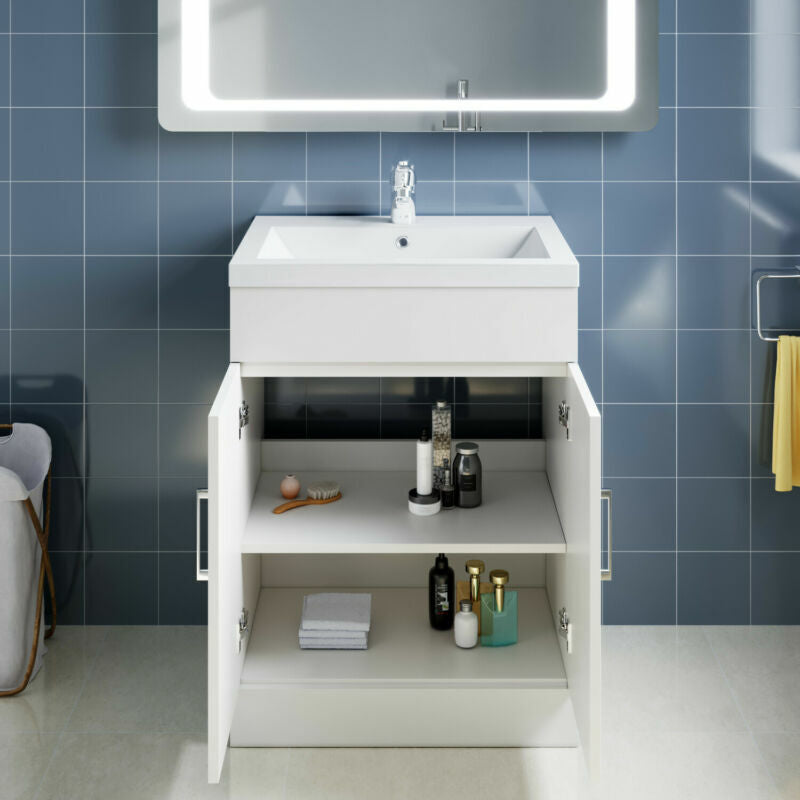 Bathroom Vanity Unit,Floor Standing Vantiy Cabinet with Sink&2 Shelves ...
