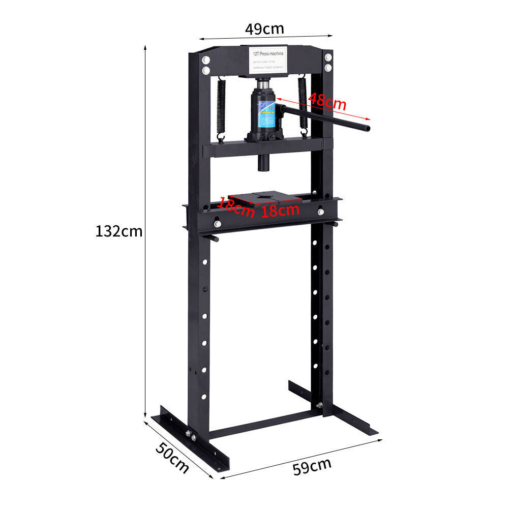 Black 12-Ton Adjustable Steel Hydraulic Work Shop Press Garage Presses ...
