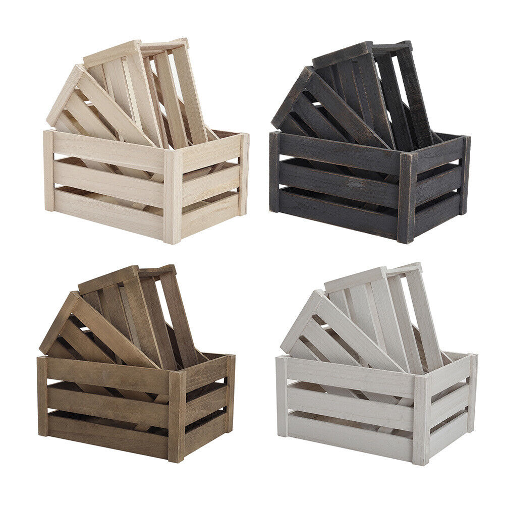 3 Sizes Crate Boxes Storage Fruit Plain Wood Box Display Decorative Cr ...