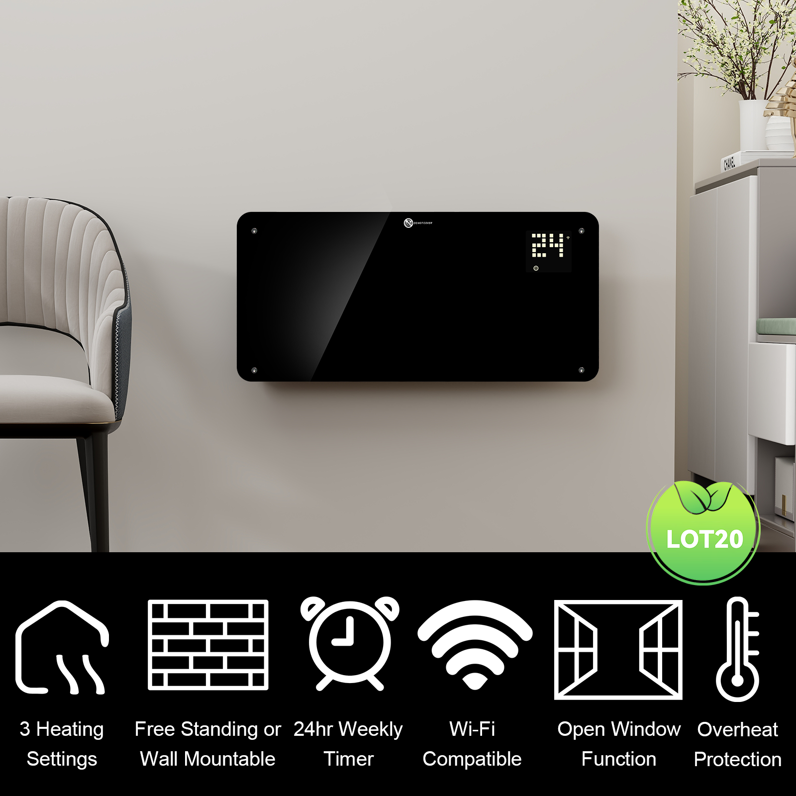 2000w Panel Heater Wall Mounted Glass Smart Panel Radiator APP Control ...