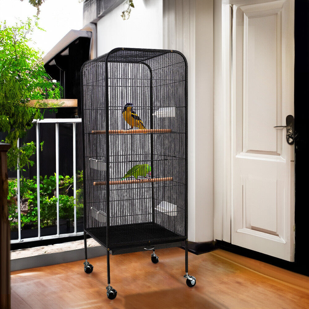 Tall 146cm Bird Cage Parrot Cage 4 Wheel Budgie Canary Finch Cockatoo ...