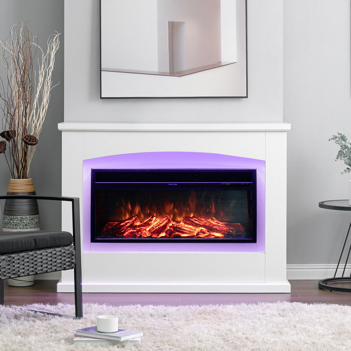 34" Electric Fireplace Fire Freestanding Mantelpiece Heater White Surr ...