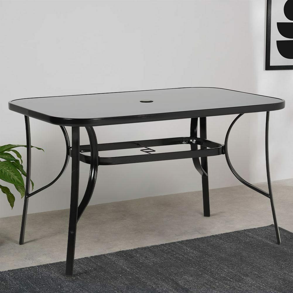 Rectangle Garden Patio Dining Table Outdoor Glass Top Bistro Table Met ...