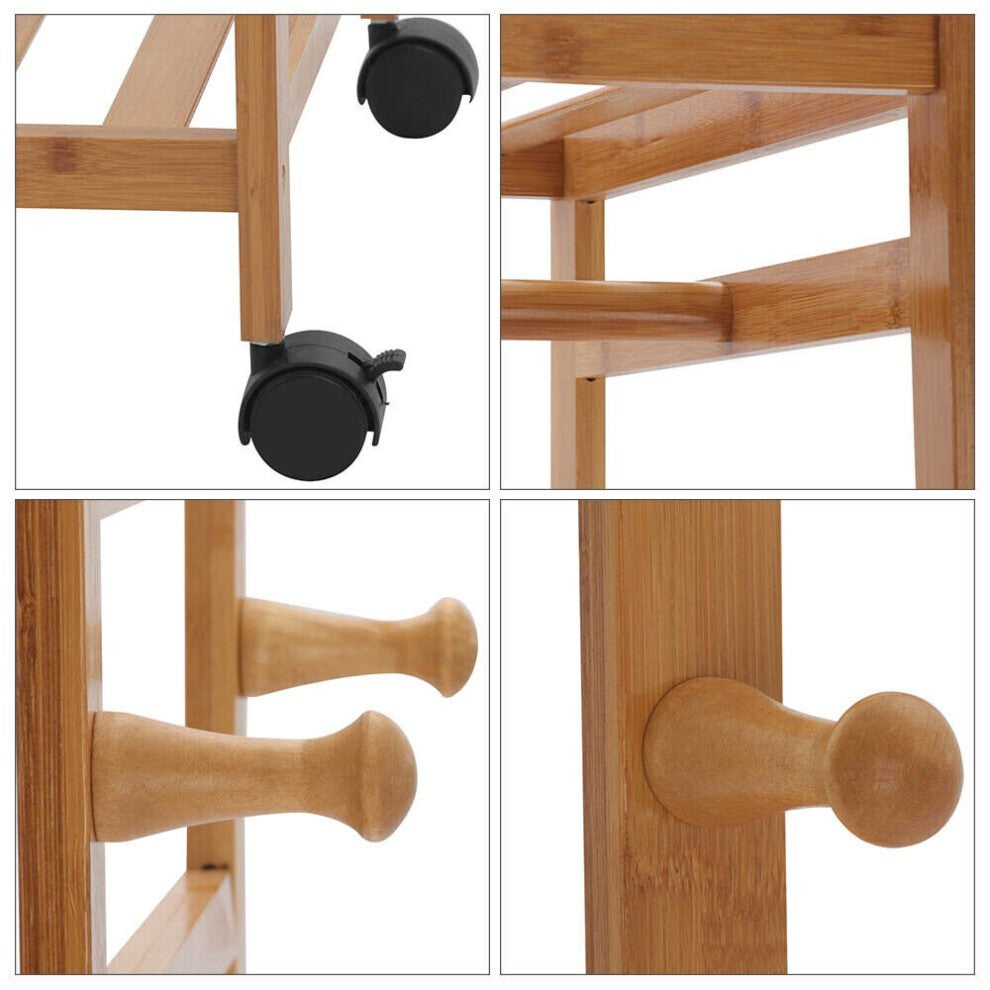 Wooden Clothes Rail Scarf Cap Hanging Garment Coat Rack Heavy Duty Rol ...