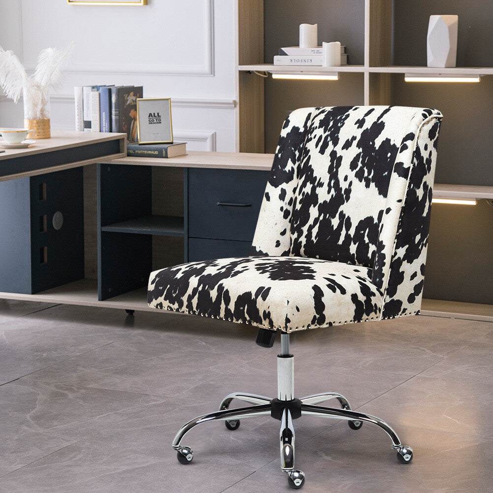 Task Chair Cow Print Velvet Plush Accent Office Chair Swivel Computer ...