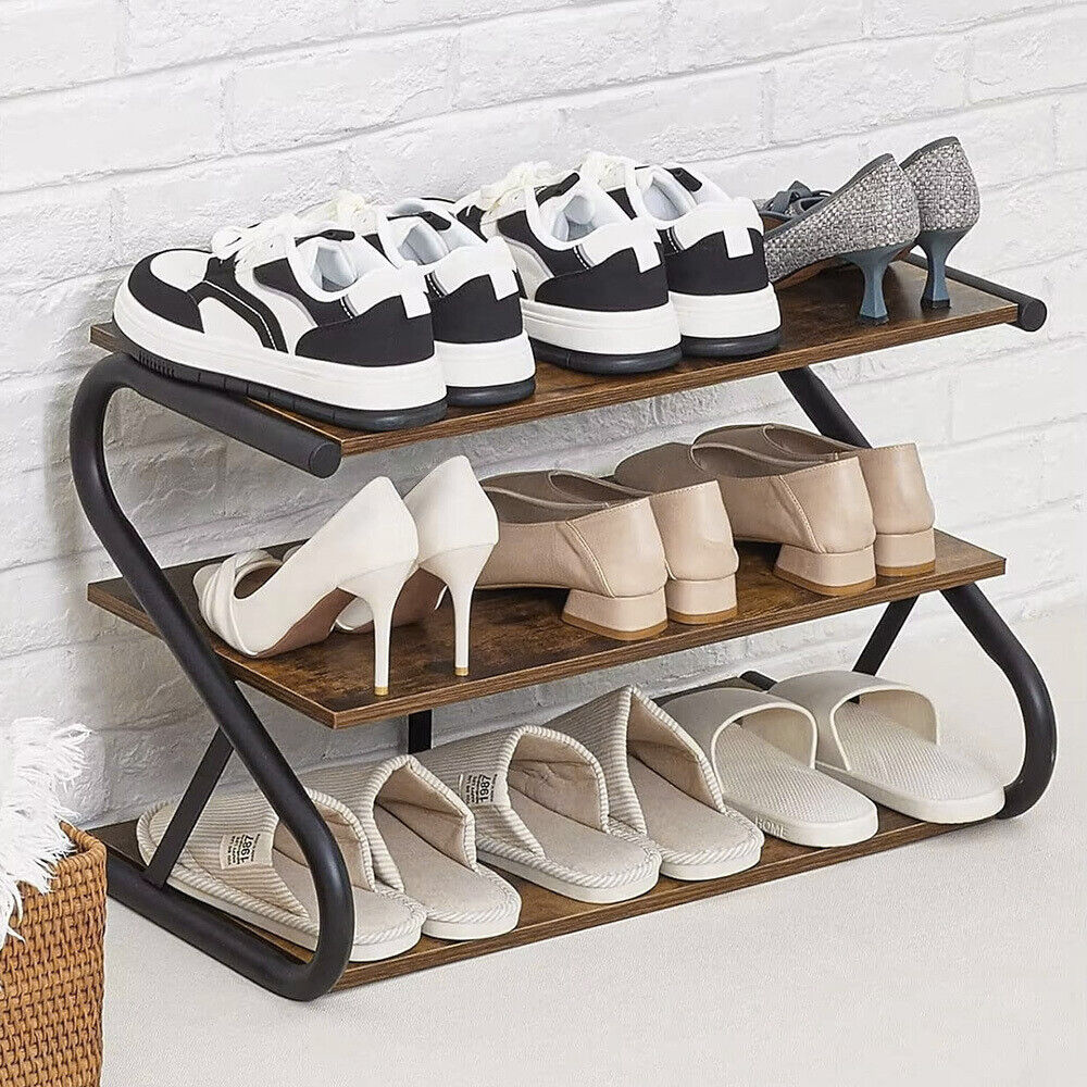 Wood Storage Rack S Shape Metal Frame Shoe Stand Shelving Hallway Entr ...